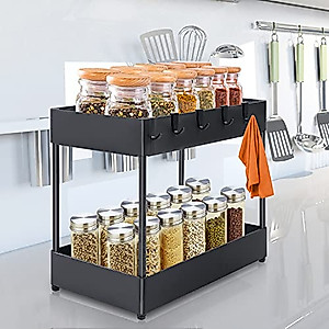 Under Sink Organizer and Storage - Bathroom Organizer - Multi-purpose Kitchen Organizer Countertop Storage Shelf Holder with Hooks, 2 PCS