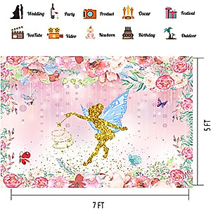 Floral Fairy Party Backdrop for Photography 7x5FT Polyester Pink Fairy Tale Flowers Fairy Party Decorations Backdrop Flower Wonderland Baby Shower Background Decoration Supplies Photo Booth YL097