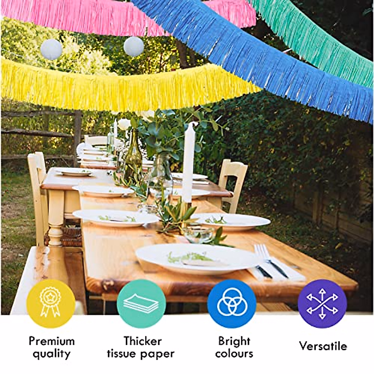 Tissue Paper Fringe Tassel Party Garland - Perfect Backdrop for All Events & Occasions (6-Count, Pastel Mix)