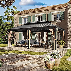 Flamaker Hardtop Gazebo Aluminum Frame Outdoor Gazebo with Privacy Curtains and Gauze Mesh Sunshade Pavilion Double Roof Canopy for Patio, Lawn, Deck, Poolside (Aluminum Roof, 12' x 20')