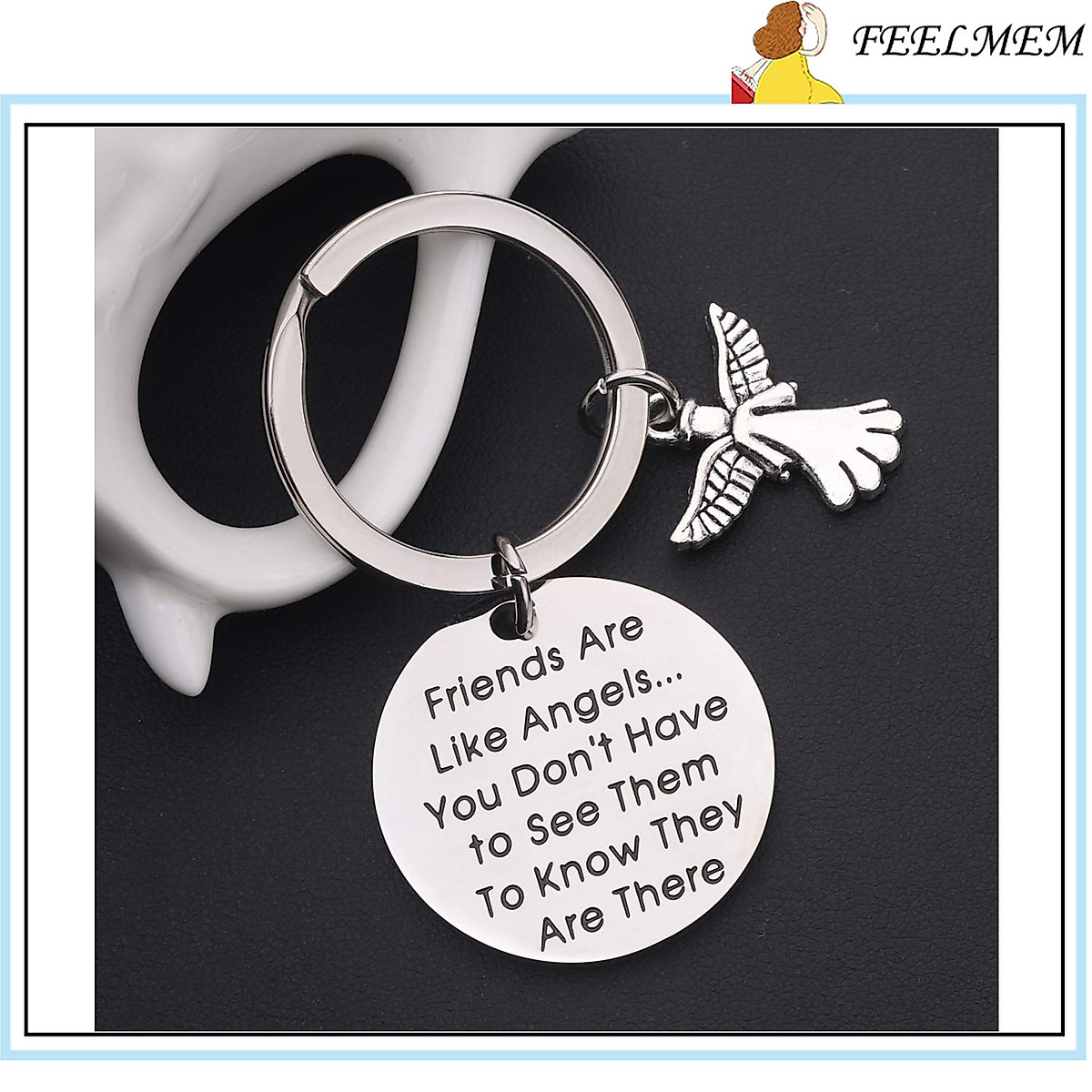 FEELMEM Friendship Keychain Friends are Like Angels You Don't Have to See Them to Know They are There Friend Jewelry Gift for BFF Sister (Silver)