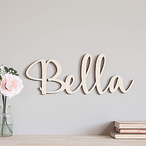 12-48 inches wide Custom Wooden Name Sign Hand Script Letter Baby Name Nursery Décor Girls Room bedroom wall name wood name craft letter ready to paint Bella