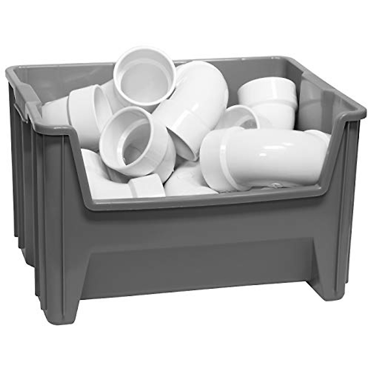 Akro-Mils 13017 Stack-N-Store Heavy Duty Stackable Open Front Plastic Storage Container Bin & 13014 Stack-N-Store Heavy Duty Stackable Open Front Plastic Storage Container Bin, Blue, (4-Pack)