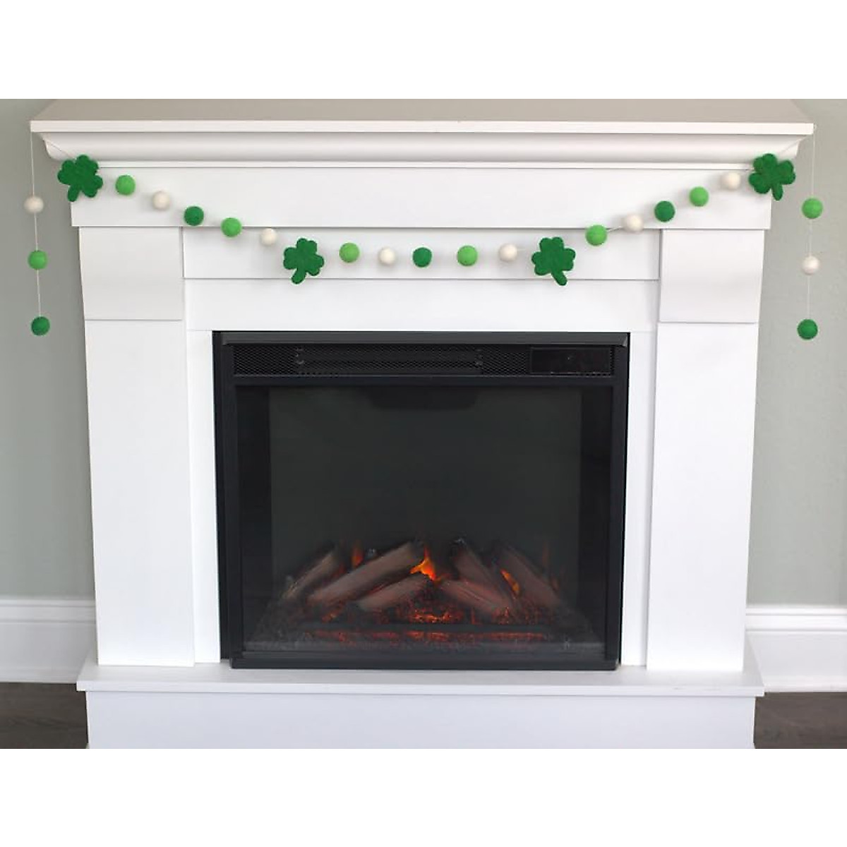 Shamrock St. Patrick's Day Felt Ball Garland- Green, White- 1" (2.5 cm) Wool Felt Balls