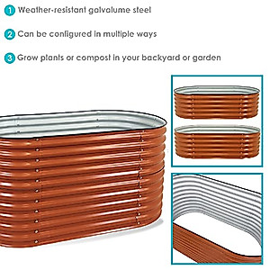 Sunnydaze Oval Raised Garden Bed - Galvalume Steel Vegetable or Flower Bed Kit - Stackable Backyard Planter Box with Rubber Edge Trim - 62.5" - Brown