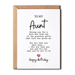 EruditeGifts Birthday Card for Aunt - 5 x 7 Inches - Printed on Smooth, Heavy Cardstock - Blank Inside for Personal Message - Includes Envelope