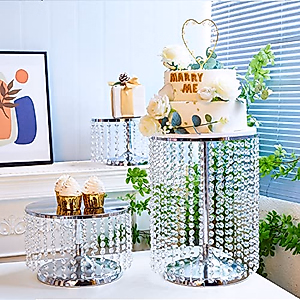 3pcs/Set Cake Stand with Metal Mirrored, Round Wedding Cake Stand Silver, Bling Cake Stand Trays for Wedding Table, Baby Shower, Birthday, Anniversary
