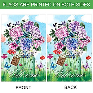 Morigins Welcome Spring Mason Jar Double Sided Garden Flag Floral Butterfly 12.5 x 18 Inch