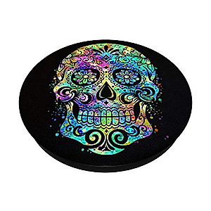 Cool Sugar Skull Mexican Design Colorful Paint Art on Black PopSockets PopGrip: Swappable Grip for Phones & Tablets