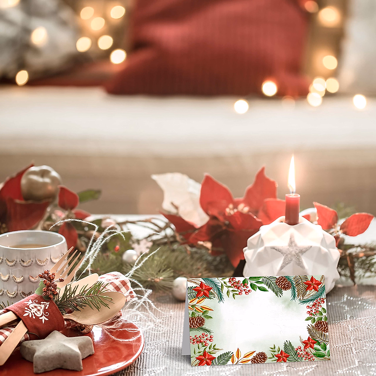 Christmas Table Place Cards - Holiday Party Food Tent Cards - Editable Table Name Card for All Occasions - Christmas/New Year Themed Baby Shower, Bridal Shower Decorations(04)