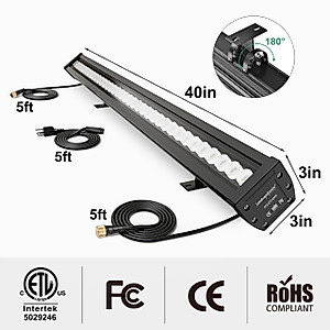 Linkable 144W LED Wall Washer Light with Remote Control, 40" RGBW Color Changing Dimmable Linear Light Bar, Waterproof Landscape Spotlights for Outdoor Indoor Lighting Projects, AC120V