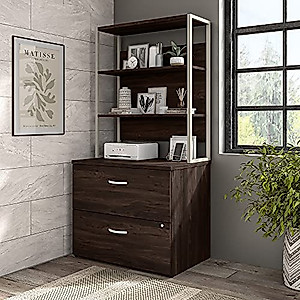 Bush Business Furniture Hybrid 2 Drawer Lateral File Cabinet with Shelves, Black Walnut