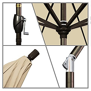 California Umbrella 6' Round Aluminum Market Umbrella, Crank Lift, Push Button Tilt, Bronze Pole, Sunbrella Antique Beige