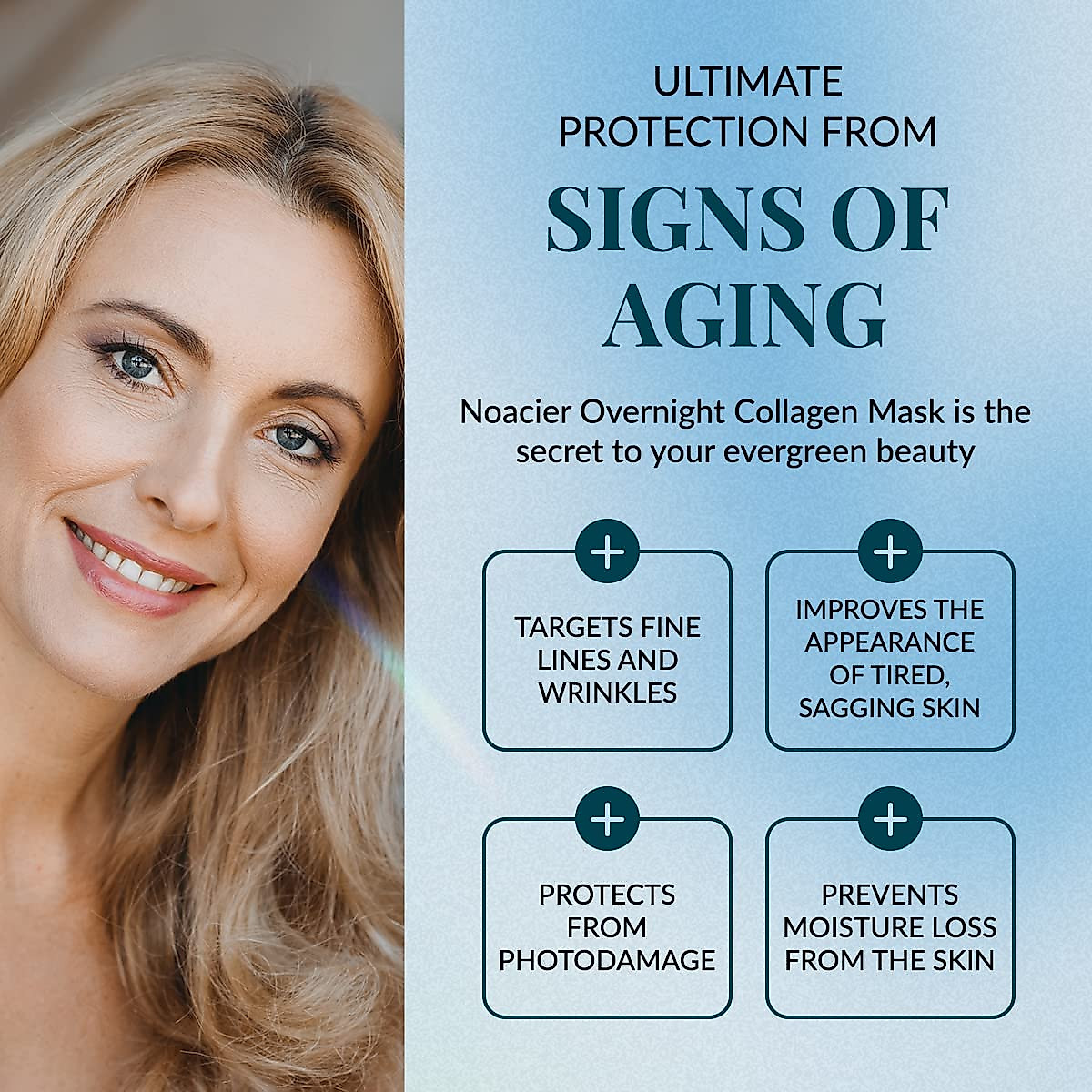 NOACIER Overnight Hydrolyzed Collagen Facial Mask – Anti Aging, Hydrating Face Cream or Moisturizer Helps Plump, Smooth, & Brighten Skin – Infused with Squalane Oil, Peptides, & Glycerin, 2 Oz.