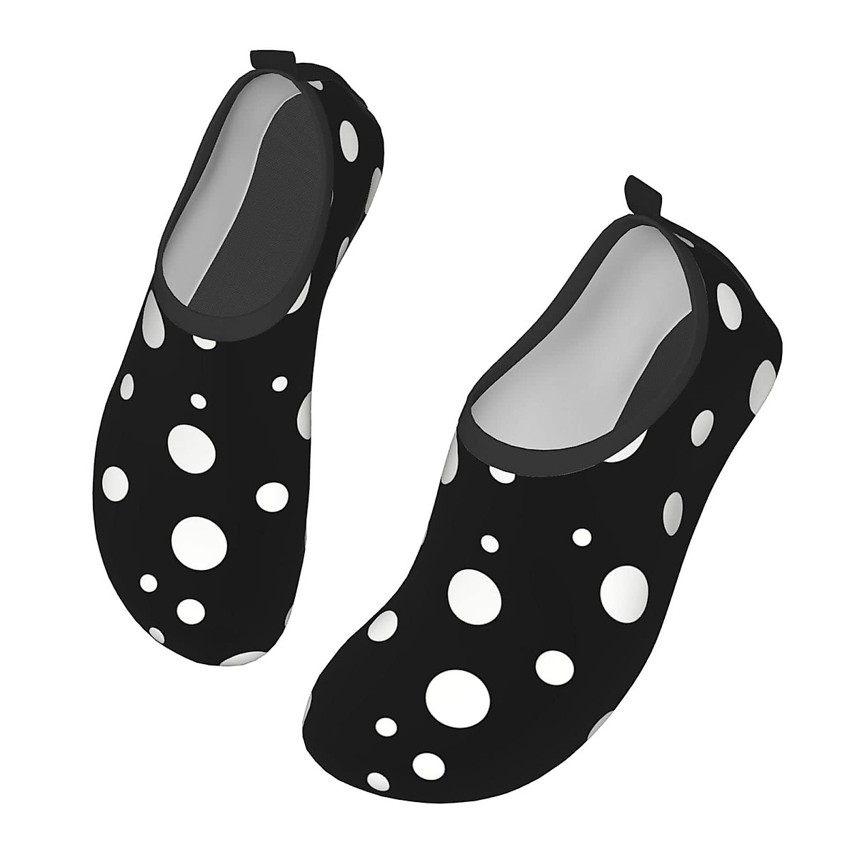White Black Polka Dot Water Shoes for Men Women Aqua Socks Barefoot Quick-Dry Beach Swimming Shoes for Yoga Pool Exercise Swim Surf