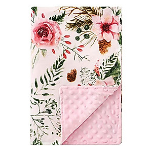 POSENPRO Baby Blanket for Boys Girls, Soft Plush Minky Baby Blanket with Dotted Backing, Lovely Flower Double Layer Toddler Receiving Blanket Throw for Stroller & Crib, 30 x 40 Inches