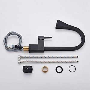 Kitchen Sink Faucet for Bar Farmhouse Commercial, Square Shape Kitchen Faucet, Pull Out Black Kitchen Mixers, Spray Stream Kitchen Head, Single Handle Cold Hot Mixer Faucet (Color : Black Kitchen Fau