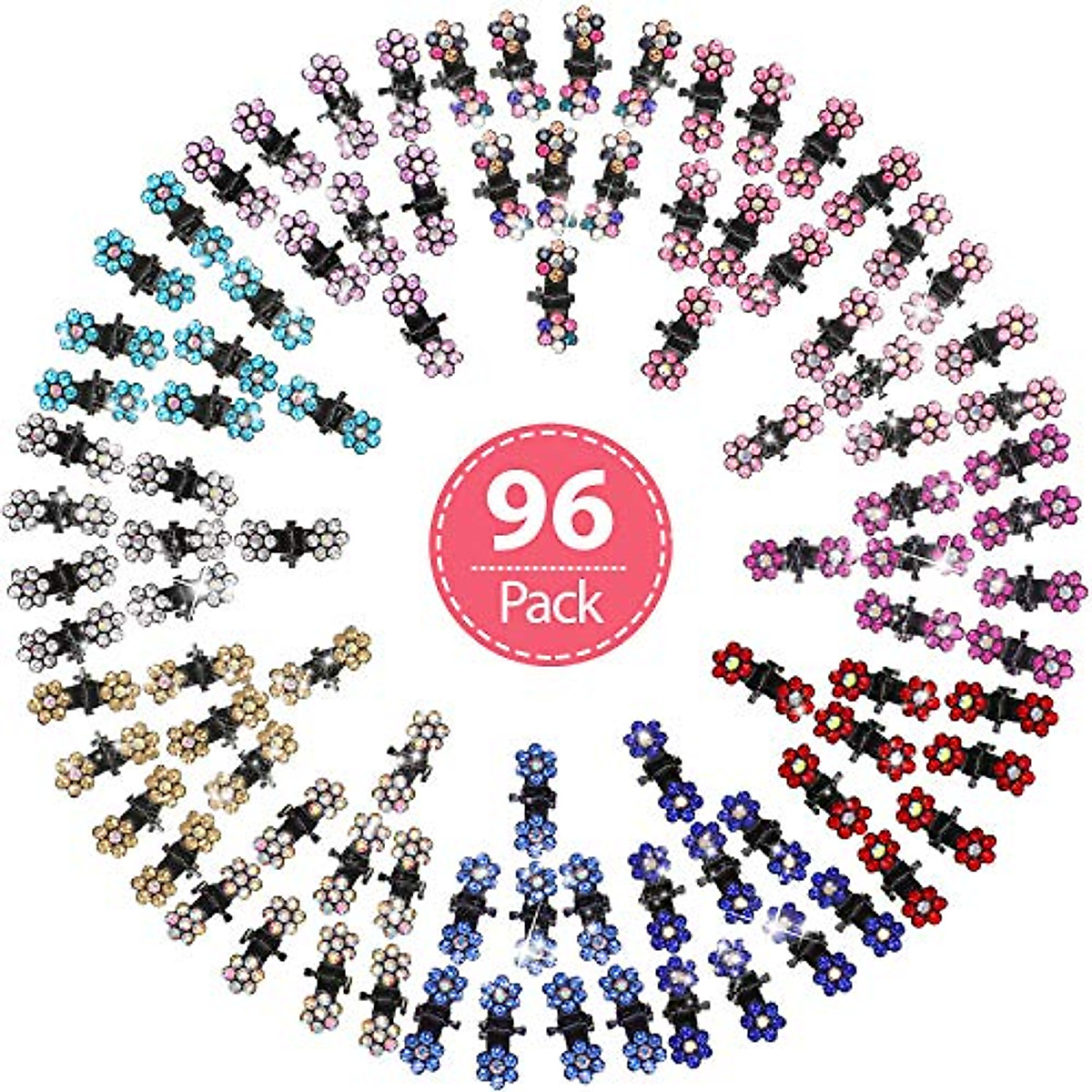 Syhood 96 Pieces Mini Hair Claw Clips, Rhinestone Mini Flower Hair Clips, Metal Clamps, Mix Colored Flower Accessories for Women Girls