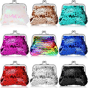 Boao 9 Pieces Sequin Coin Purses Reversible Sequins Mini Wallets Magic Flip Sequins Wallets Purses for Party Favors Gifts