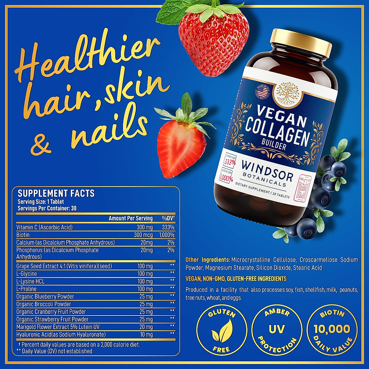 WINDSOR BOTANICALS Vegan Collagen Builder - Plant Based Vegan Collagen Supplements for Women - 30ct