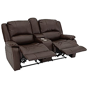 RecPro Charles Collection | 67" Double Recliner RV Sofa & Console | RV Zero Wall Loveseat | Wall Hugger Recliner | RV Theater Seating | RV Furniture | RV Living Room (Slideout) Furniture | Mahogany