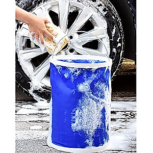 Dxyufazhe Oxford Waterproof Cloth Folding Bucket, Multifunctional Outdoor wash Tool, Great for Car Wash, Hike&Garden (9L, Blue)