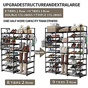 Kottwca Shoe Rack Organizer for Entryway Closet, 9 Tiers Metal Shoe Storage Shelf for 50-55 Pairs Shoe and Boots, Space Saving Large Shoe Cabinet for Bedroom Cloakroom Hallway