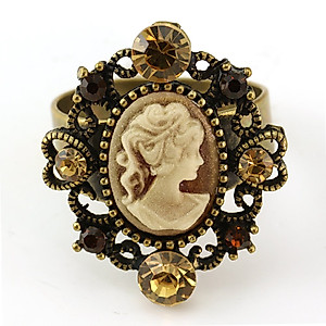 Soulbreezecollection Heart Shape Brown Cameo Ring Adjustable Band Women Fashion Jewelry