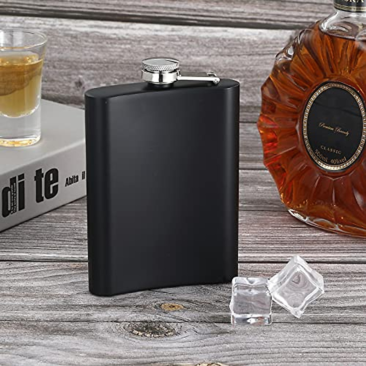 Hip Flasks for Liquor for Men Women Black 8OZ Hip Flask with Silver lid with 1 pcs Funnel for Wedding Party Groomsman Bridesmaid Birthdays Gift