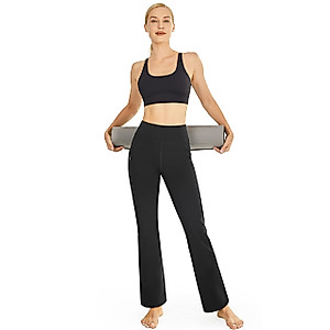 AFITNE Fleece Lined Pants Women Flare Leggings Bootcut Yoga Pants High Waisted Winter Warm Thermal Pants with Pockets-Black-L