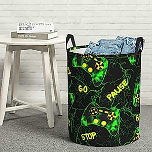 TIXYFAN Abstract Game joysticks Cool Grunge Green Laundry Hamper with Handle Laundry Basket Foldable Durable Clothes Hamper Laundry Bag Toy bin for Bathroom Bedroom Dorm Travel