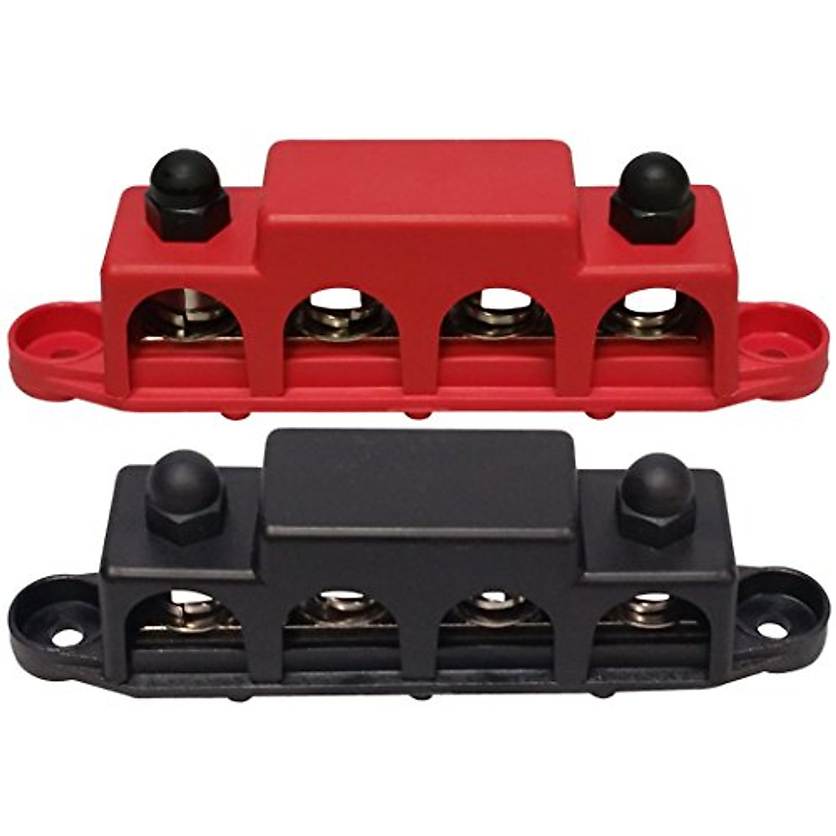 (Red & Black) 3/8" 4 Stud Power Distribution Block -BUSBAR- with Cover - Made in The USA