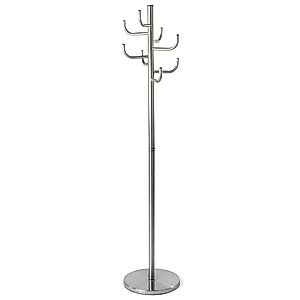Displays2go Coat Racks with 8 Hooks, Weighted Base, Metal (Stainless Steel) – Brushed Silver Finish (CTHNGCRSV)
