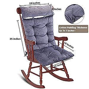Big Hippo Rocking Chair Cushion,Soft Thicken Rocking Chair Cushion Set with Detachable Neck Pillow Back Support,Comfy Chair Cushion Pad with Ties for Outdoor Indoor Home Office,Gray