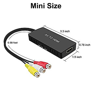 RuiPuo RCA to HDMI Converter AV to HDMI Converter Composite to HDMI Adapter Support 1080P/ 720P Compatible with N64, PS one, PS2, PS3, STB, Xbox, VHS, VCR, Blue-Ray DVD Players TV and Projector…