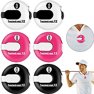 Frienda 6 Pieces Golf Score Counter Mini Golf Stroke Counter Simple Attachment Scorekeeper Up to 12 Shots Score with One Touch Reset Clip, 6 Pieces (Red, White, Black)