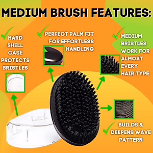 Veeta Superior Medium Wave Brush - Hair Brush for Men with 100% Synthetic Flex Bristles, Curved Design, and Protective Cover - Ideal for Short or Long Wavy Hair
