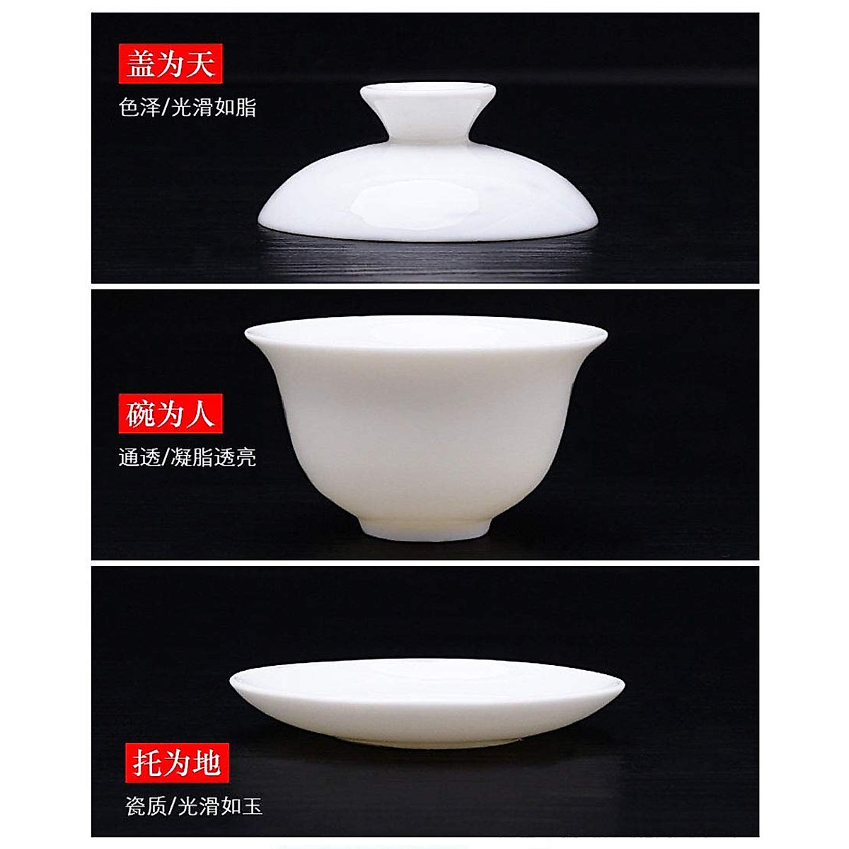 Gaiwan White Glaze Porcelain Teacup kung Fu Tea Service Set for Home Office Decoration (100ml)