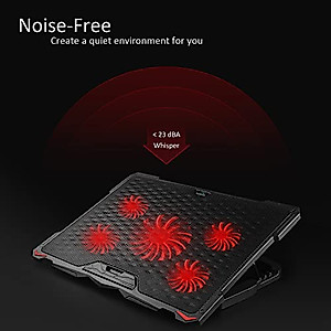 AICHESON Laptop Fan Cooling Pad for 15.6-17.3 Inch Laptops, 5 Cooler Fans with Red Lights Computer Desk Cooling Stand Chiller Mat, S035RED