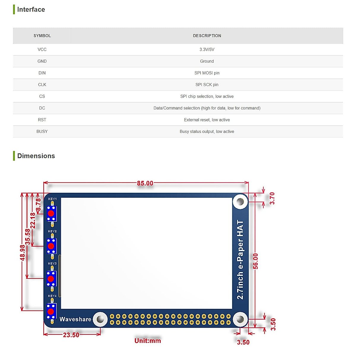 Coolwell Waveshare 2.7inch E-Ink Display HAT Epaper Display 264x176 Black White Color E-Paper Screen for Raspberry Pi 4B+ 4B 3B+ 3B 2B+ Zero Jetson Nano Ardui