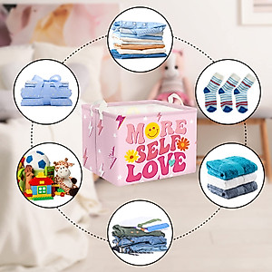 Clastyle Pink Mothers Day Gift Basket Flower Star Love Preppy Shelf Basket Rectangle Clothes Books Toys Chest