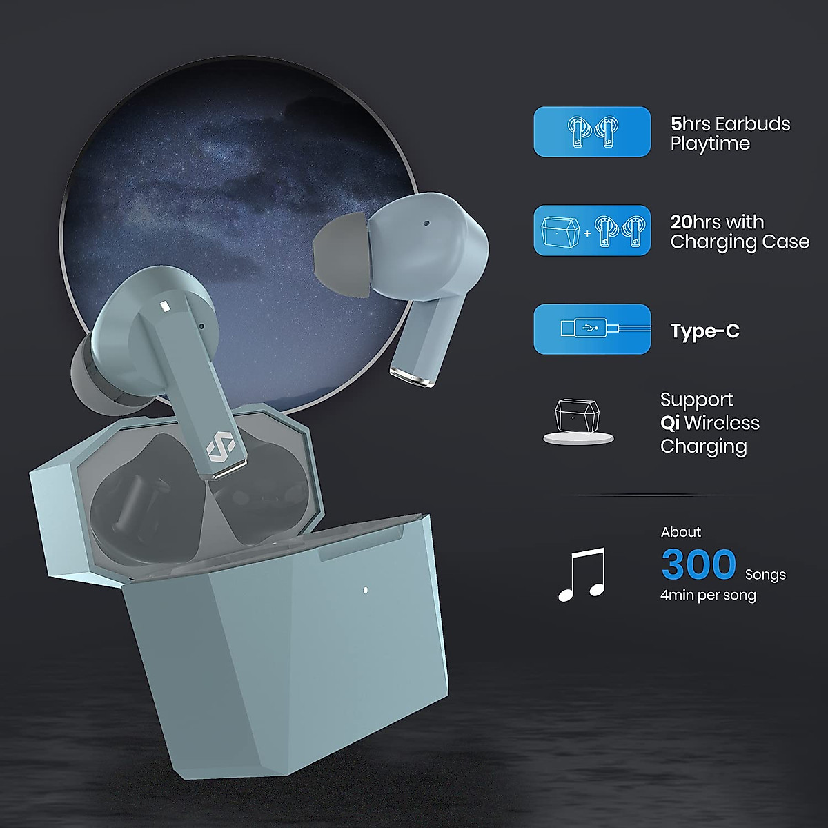 dyplay True Wireless Earbuds with Mic,Active Noise Cancelling Bluetooth 5.0 in-Ear Headphones with Premium Stereo Sound,Touch Control and Wireless Charge,Type C 10min Fast Charge 2H Playtime