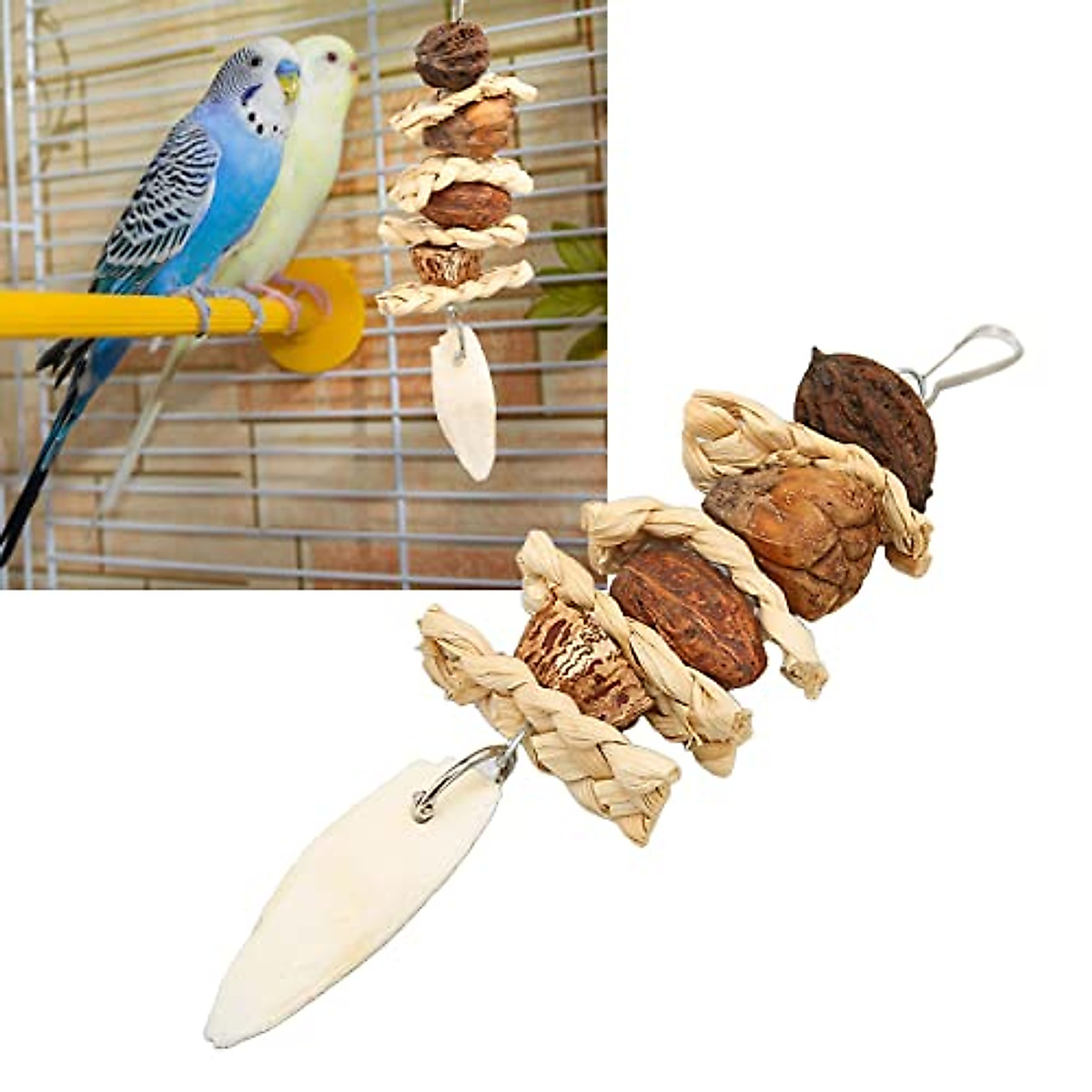 Zerodis Corn Leaf Nut Chew Toy,Bird Chewing Toy Bird Cage Gnawing Toy with Stainless Steel Hook Corn Leaf Nut