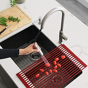 STYLISH Over The Sink Roll-Up Dish Drying Rack | Trivet | Heat Resistant | Drying Dishes and Rinsing Vegetables | Black | A-900BK