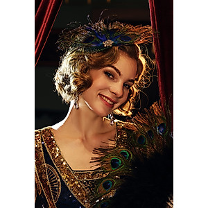 BABEYOND Peacock Feather Hair Clip Peacock Fascinator with Rhinestones Roaring 20s Peacock Flapper Fascinator 1920s Peacock Hair Accessories (Style 2)