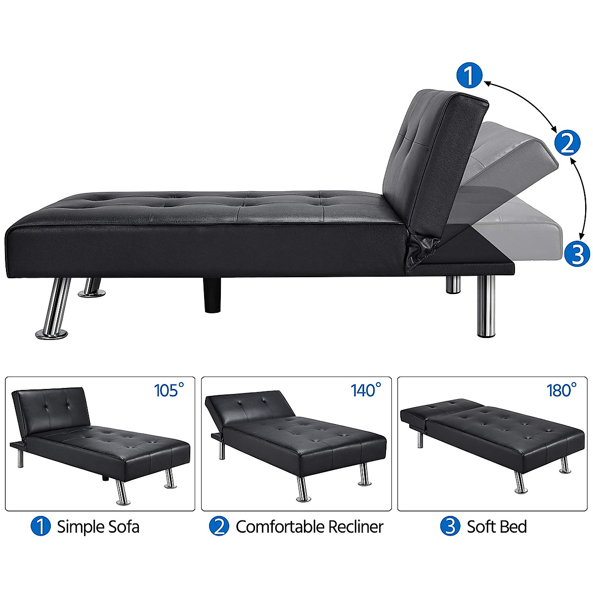 Yaheetech Faux Leather Sectional Sofa Couch Sectional Living Room Furniture Set Convertible Futon Sofa Beds with Chaise Lounge Black