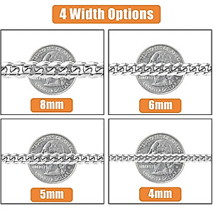 Fiusem Silver Tone Cuban Link Chain for Men, 4mm Mens Chain Necklaces, Miami Cuban Chain Necklace for Men Women 20 Inch