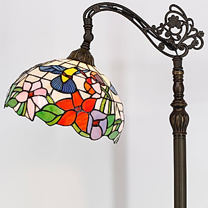 WERFACTORY Tiffany Floor Lamp Hummingbird Amber Stained Glass Arched Lamp 12X18X64 Inches Gooseneck Adjustable Corner Standing Reading Light Decor Bedroom Living Room S101 Series