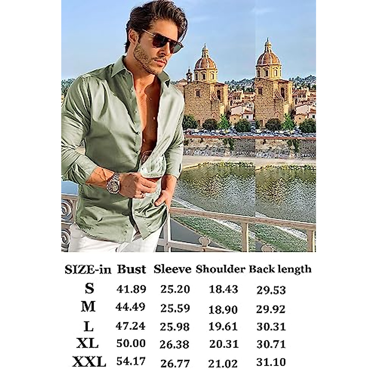 AstoSeu Men's Muscle Dress Shirts Slim Fit Wrinkle-Free Long Sleeve Casual Button Down Shirt Light Green L