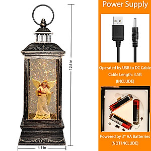 Christmas Water Glittering Snowing Globe Lantern Night Light with Music Plug-in and Battery Operated Gift for Birthday Xmas Valentines’ Day Thanks-Giving 12 Inches